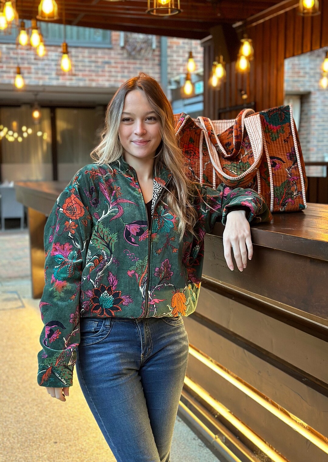 Luxury Velvet Boho Bomber Jacket Quirky Floral Layer Dinner Chic Bolero ...