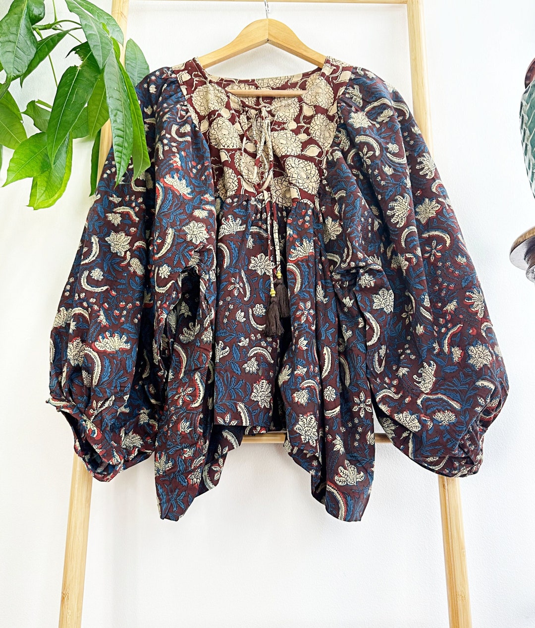 Pure Cotton Earthy Floral Bohemian Blouse Top Indian Bagru Block Print ...