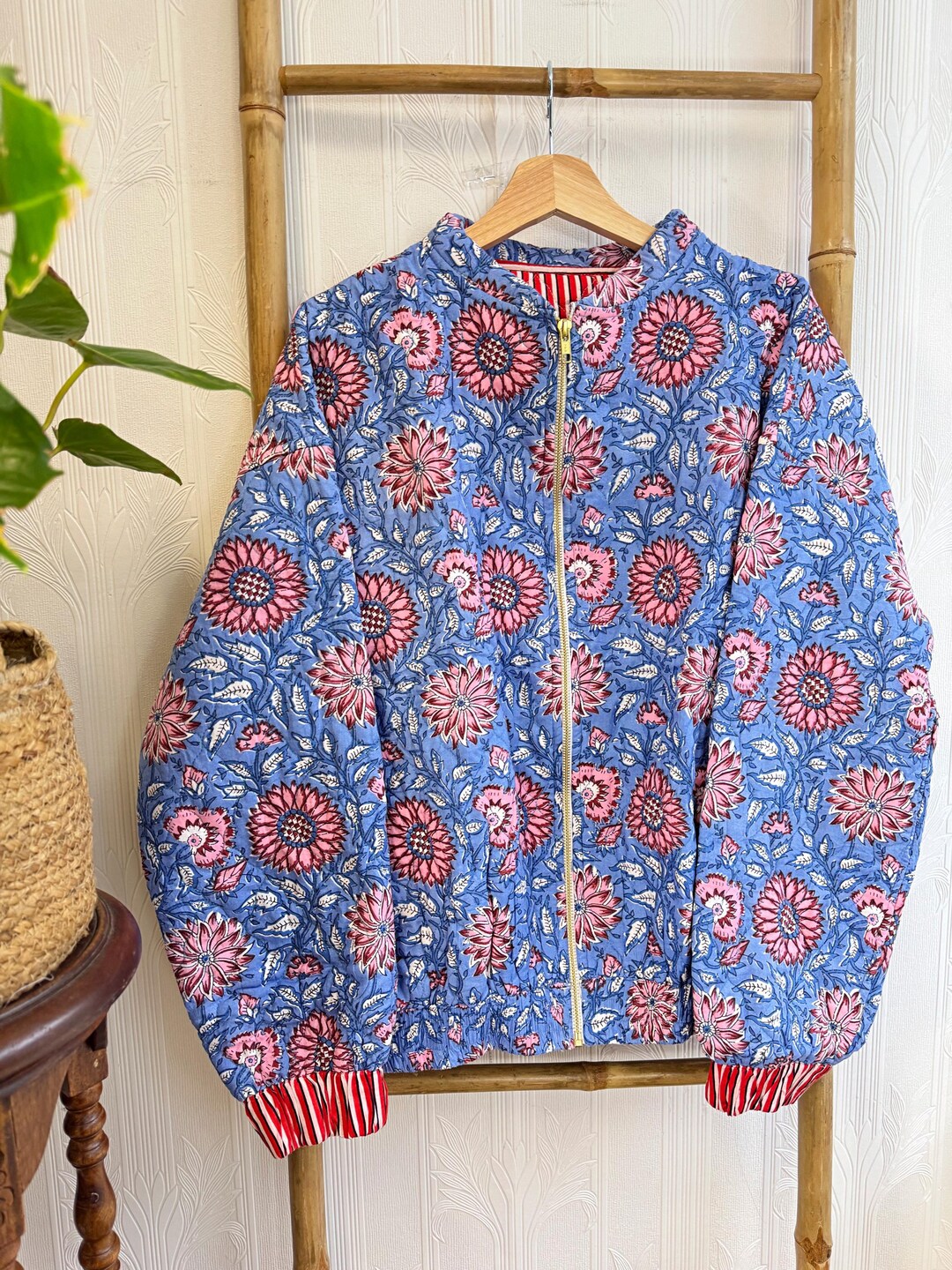 Luxury Quilted Cotton Boho Bomber Jacket Quirky Floral Layer Dinner ...