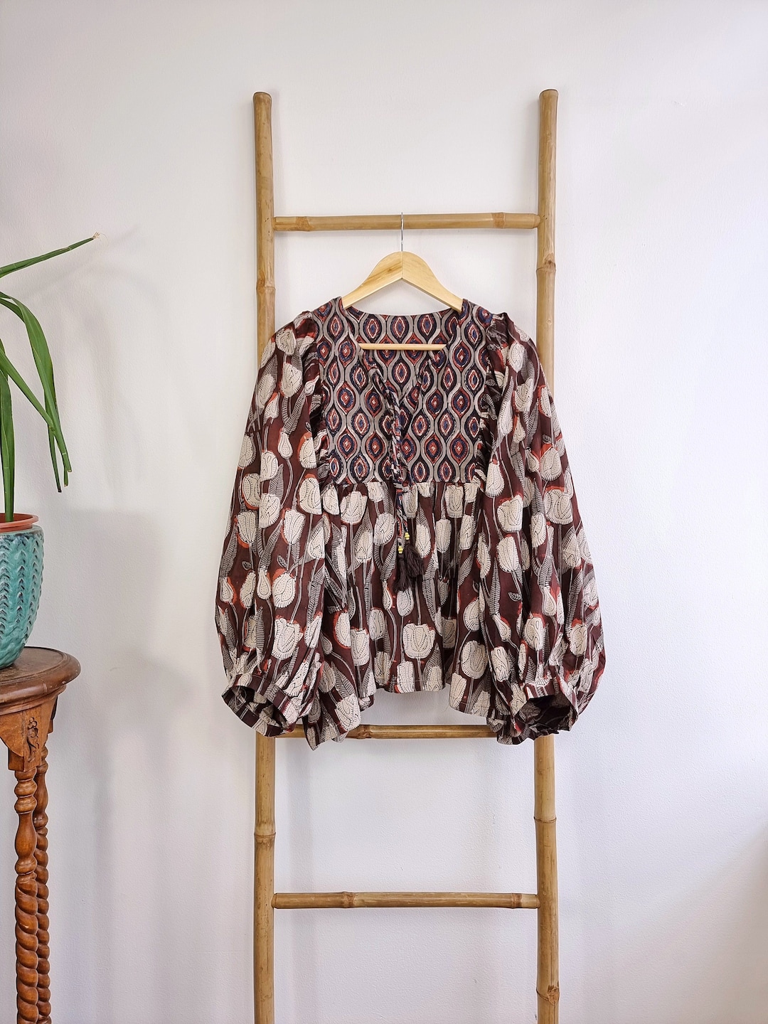 Pure Cotton Earthy Floral Bohemian Blouse Top Indian Bagru Block Print ...