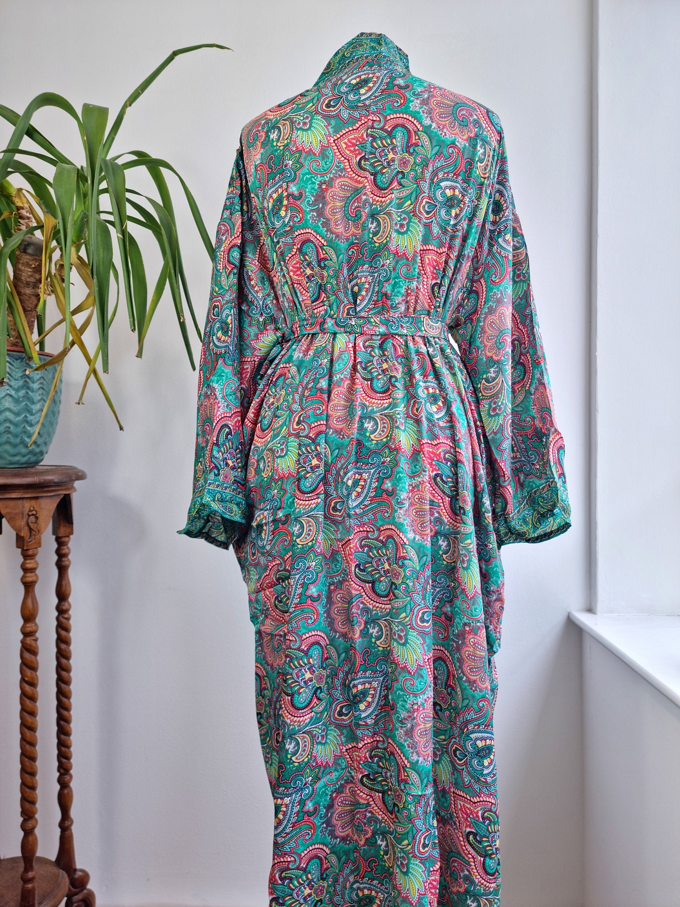 New Silky Sari Boho Kimono Regal House Robe - Luxury Lounge Digital ...