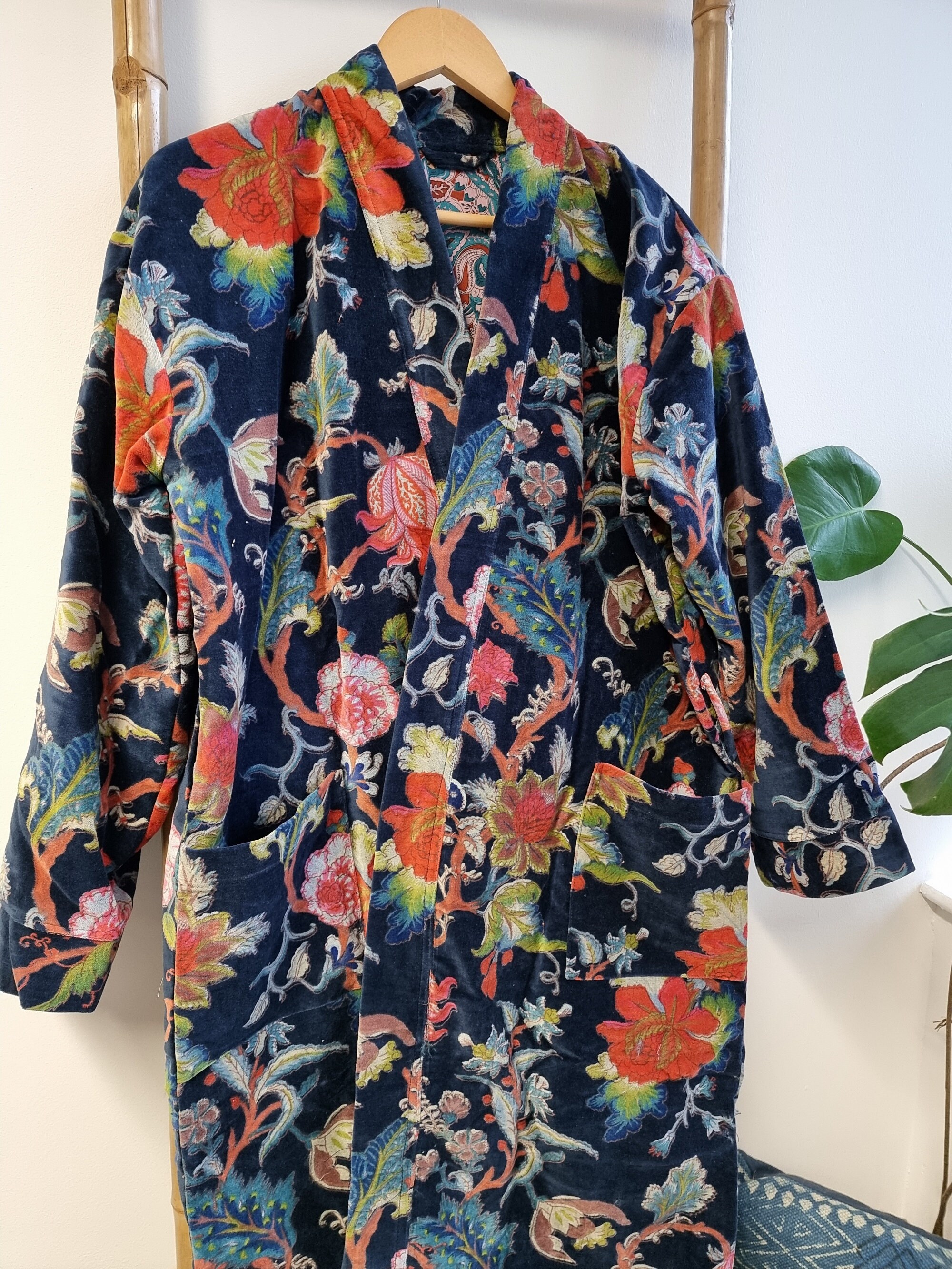 Luxury Velvet House Robe Unisex Kimono Boho Jacket Reversible Indian ...