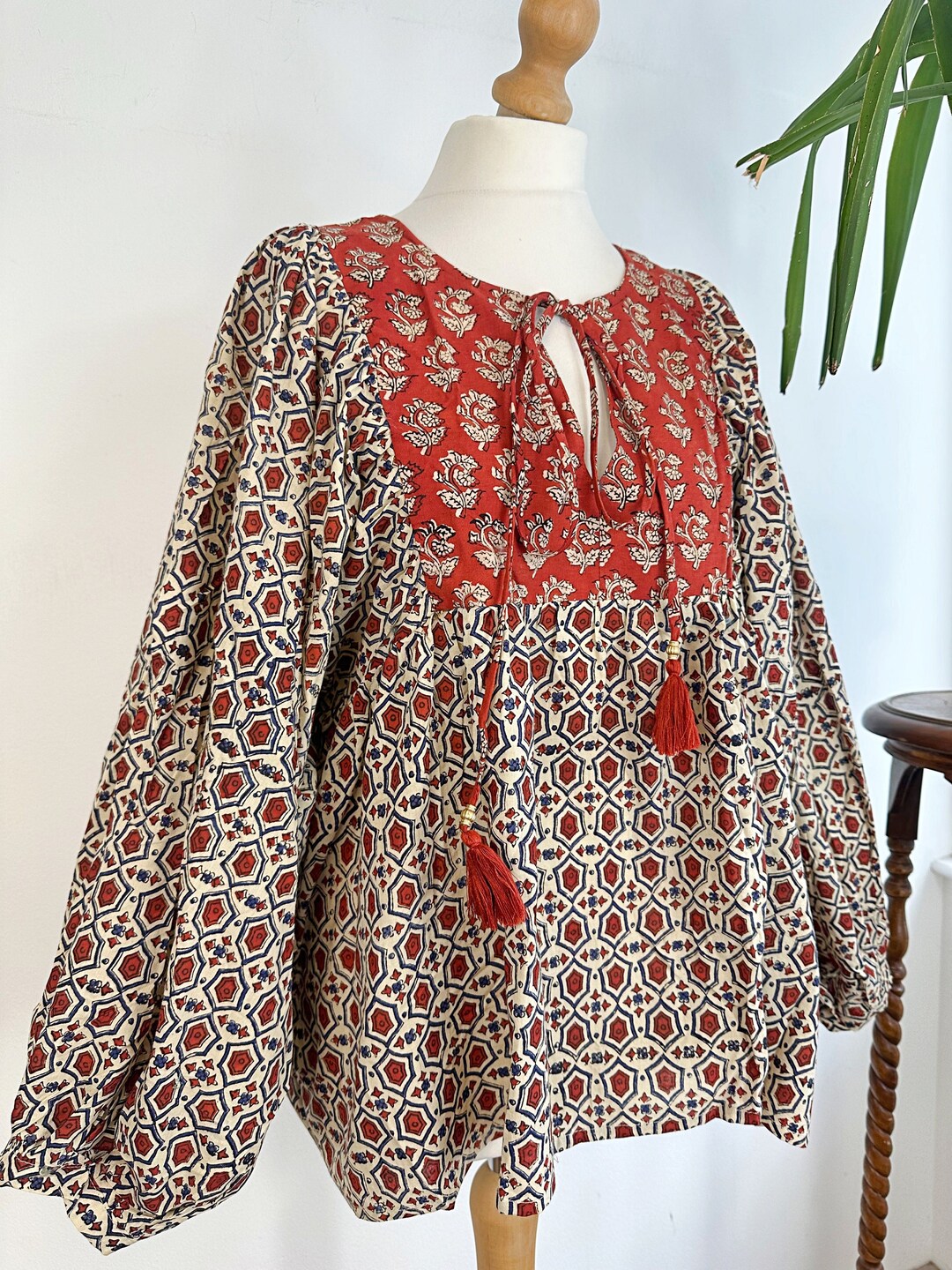 Pure Cotton Earthy Floral Boho Blouse Top Indian Bagru Block Print ...