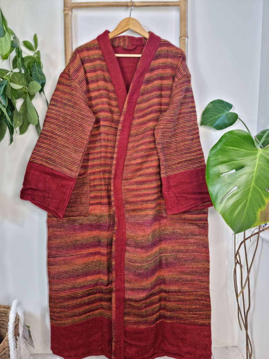 Unisex Stripe Yak Wool Blend Kimono/house Lounge Robe - Etsy UK