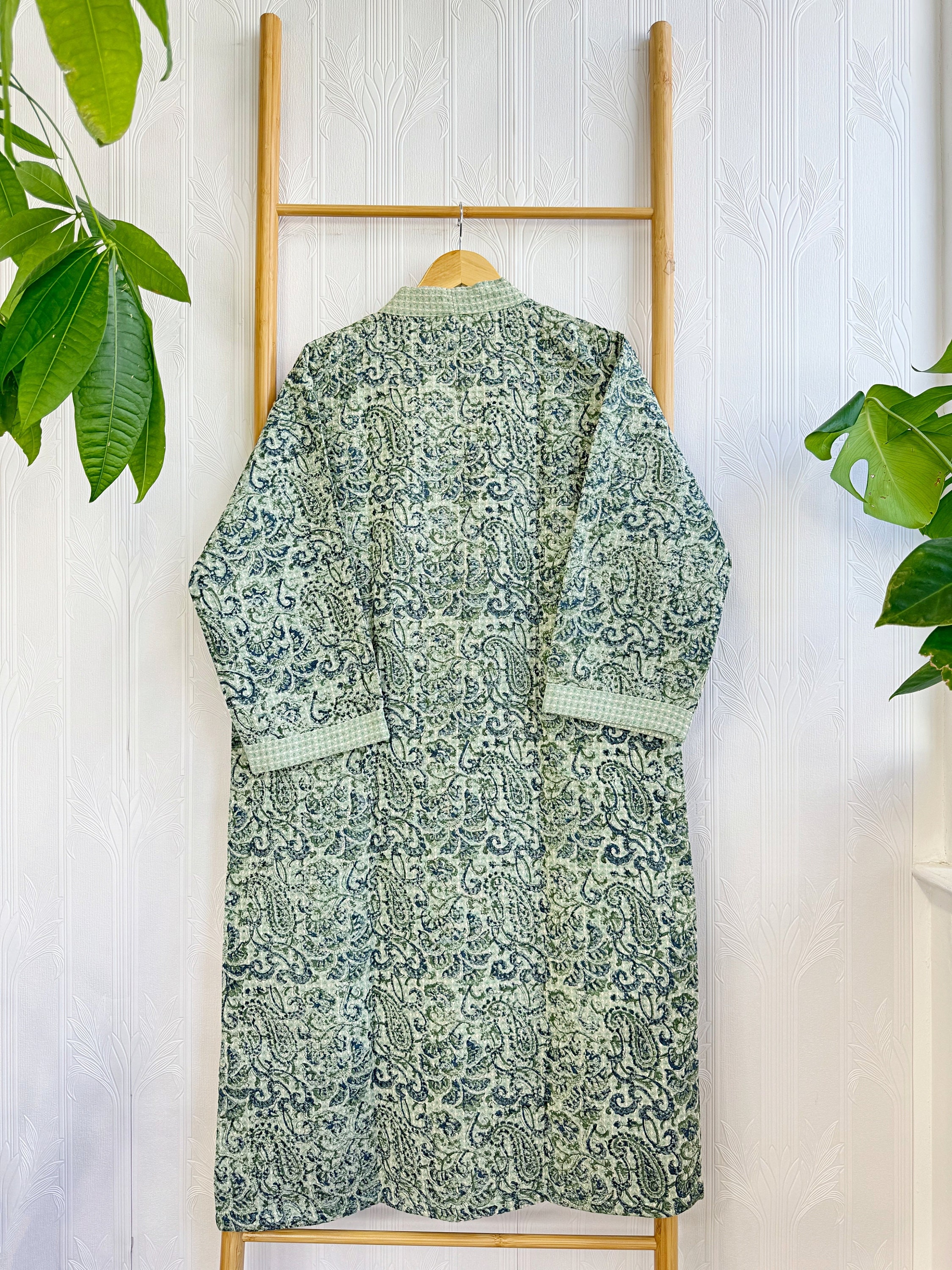 Pure Waffle Cotton Handprinted House Bath Dress Robe Summer Kimono ...