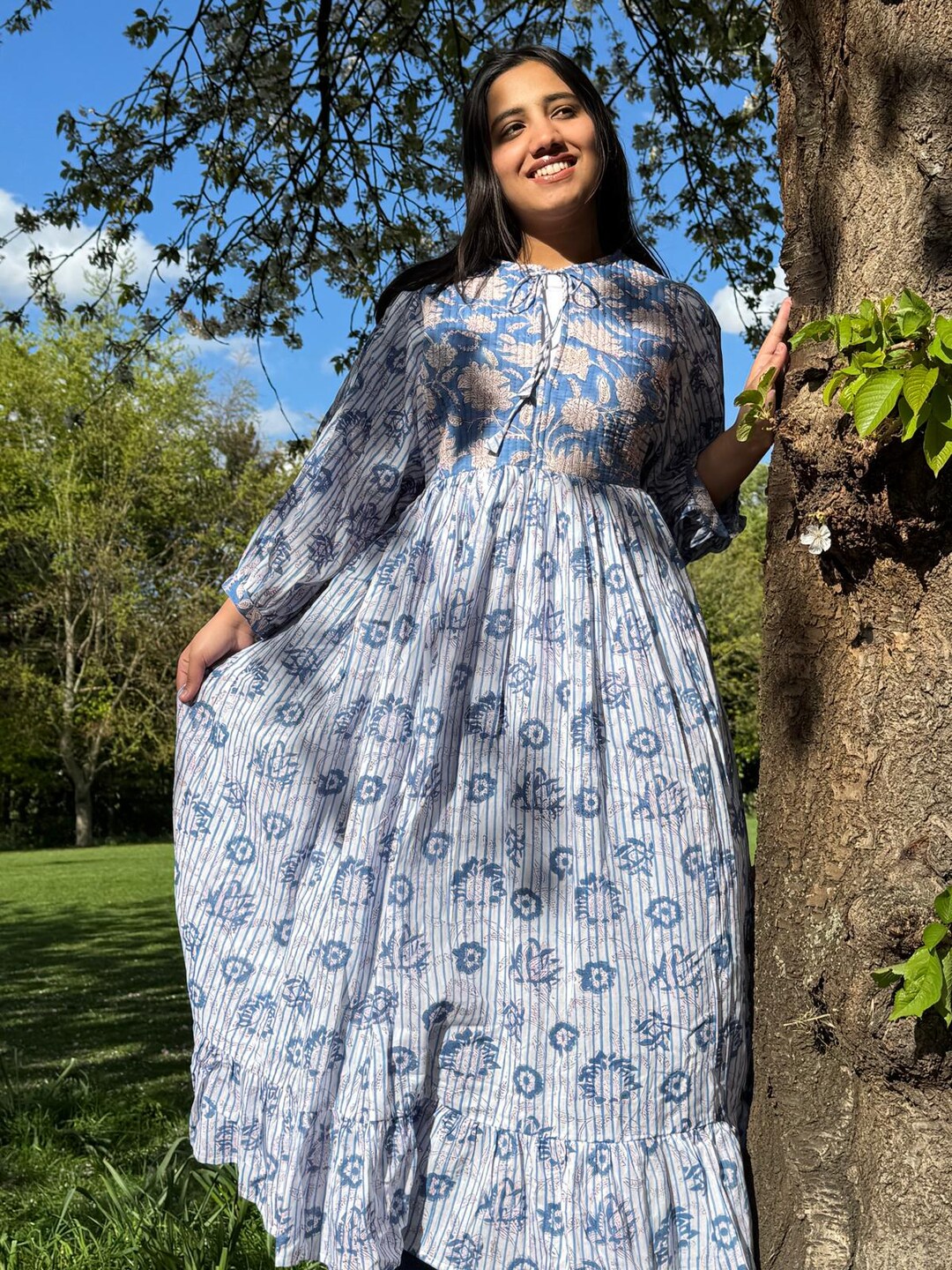 Pure Cotton Long Dress Indian Block Print Boho Colourful Summer Earthy ...