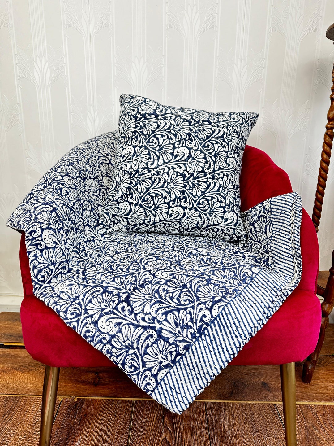CUS. ELS Kantha Stitch Pure Cotton Reversible Bed Throw King Size With ...