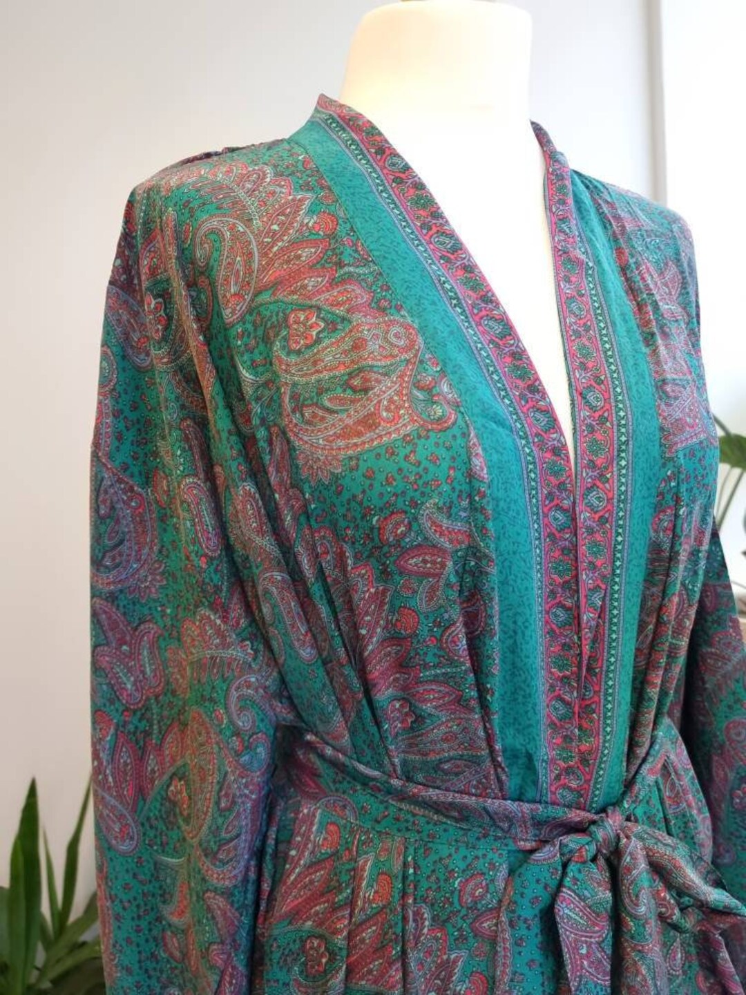 New Silky Sari Boho Kimono Regal House Robe Luxury Lounge Flowy Gown ...