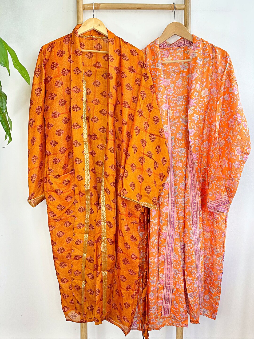 Men's Pure Silk Recycled Indian Sari Boho Kimonos Regal Lounge Robe ...