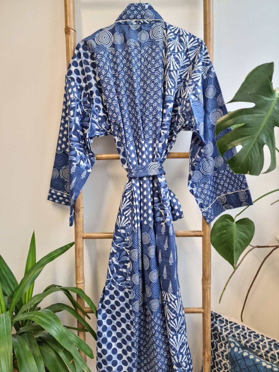 Mens Cotton Block Print House Robe Kimono Indigo White Blue - Etsy