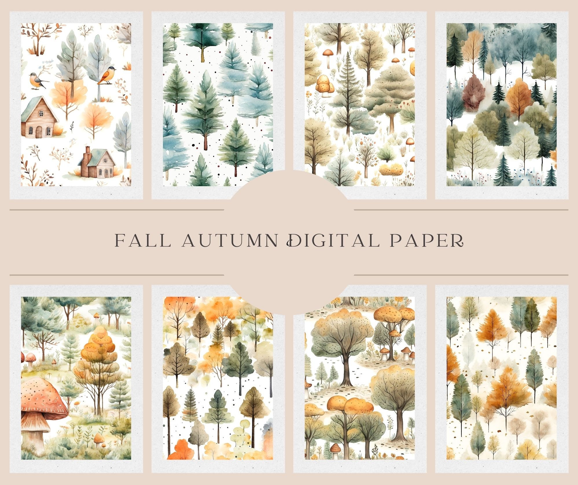 Printable Watercolor Fall Paper, Fall Decoupage Paper, Fall Digital ...