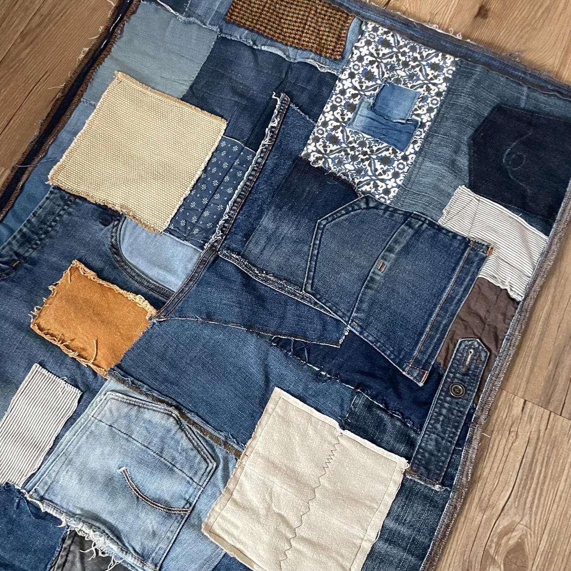 Unique Upcycled Denim Patchwork Rug, Throw, and Wall Hanging - Handmade ...