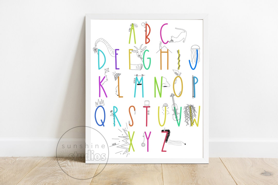 Póster del alfabeto, Póster ABC, Doodle Art, Tonto, Aprende a leer ...