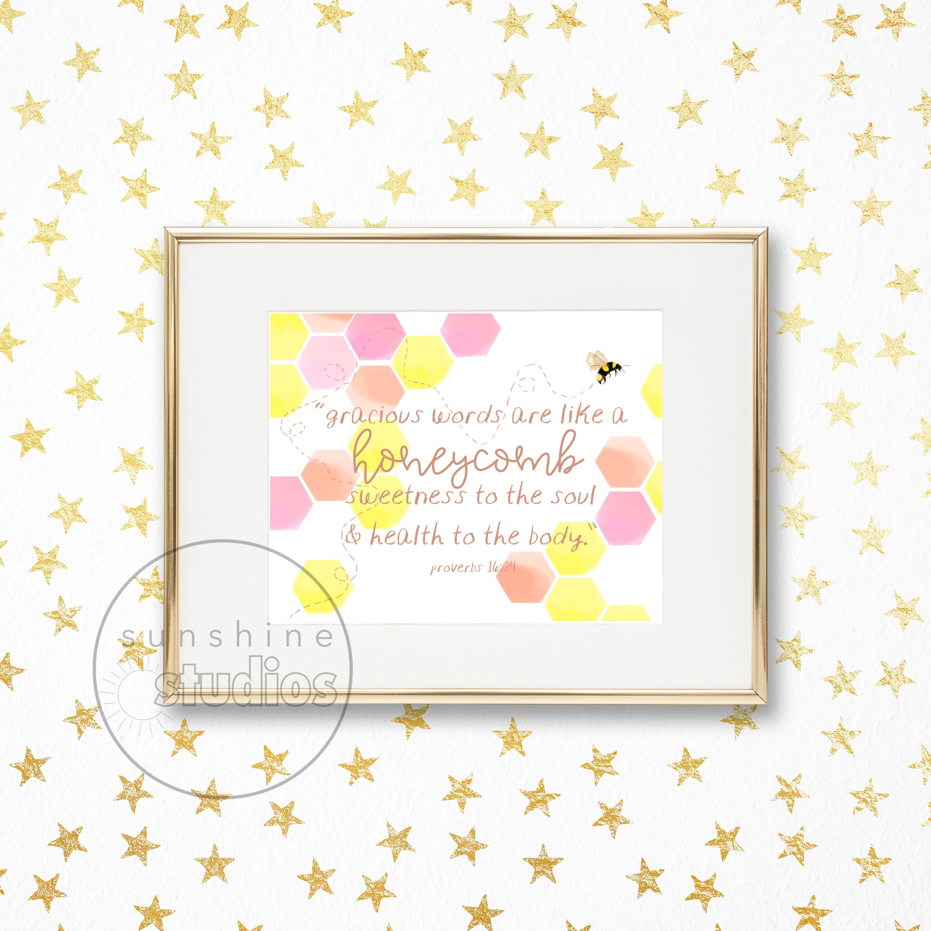 Bumble Bee Honeycomb Printable, Nursery Scripture Wall Art Download ...