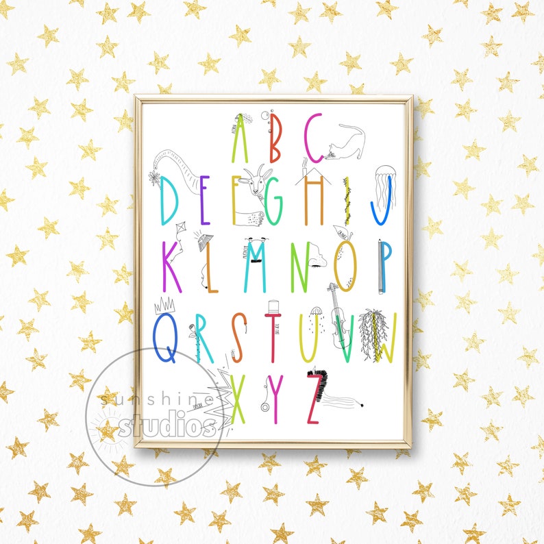 Póster del alfabeto Póster ABC Doodle Art Tonto Aprende a - Etsy México