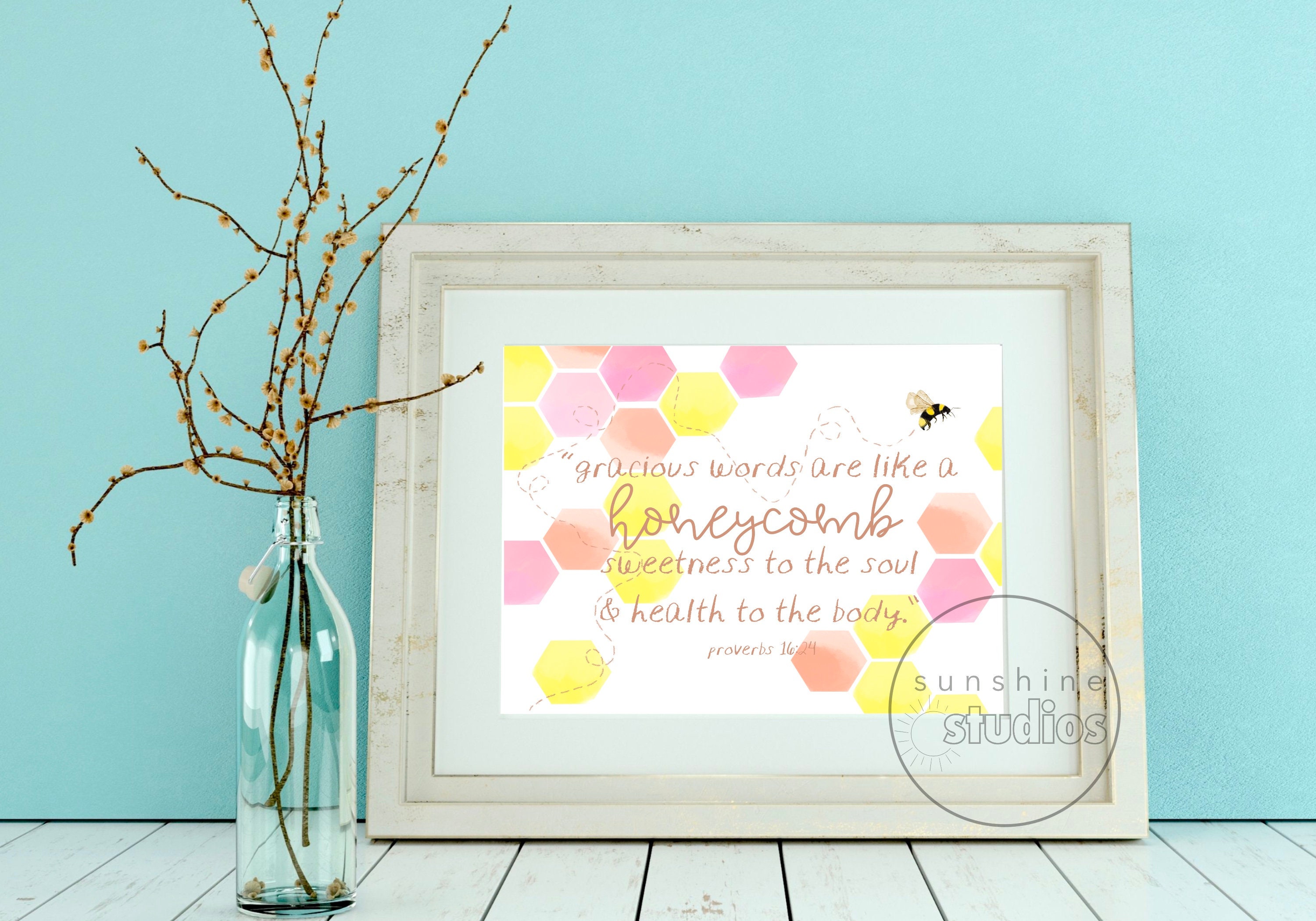 Bumble Bee Honeycomb Printable, Nursery Scripture Wall Art Download ...