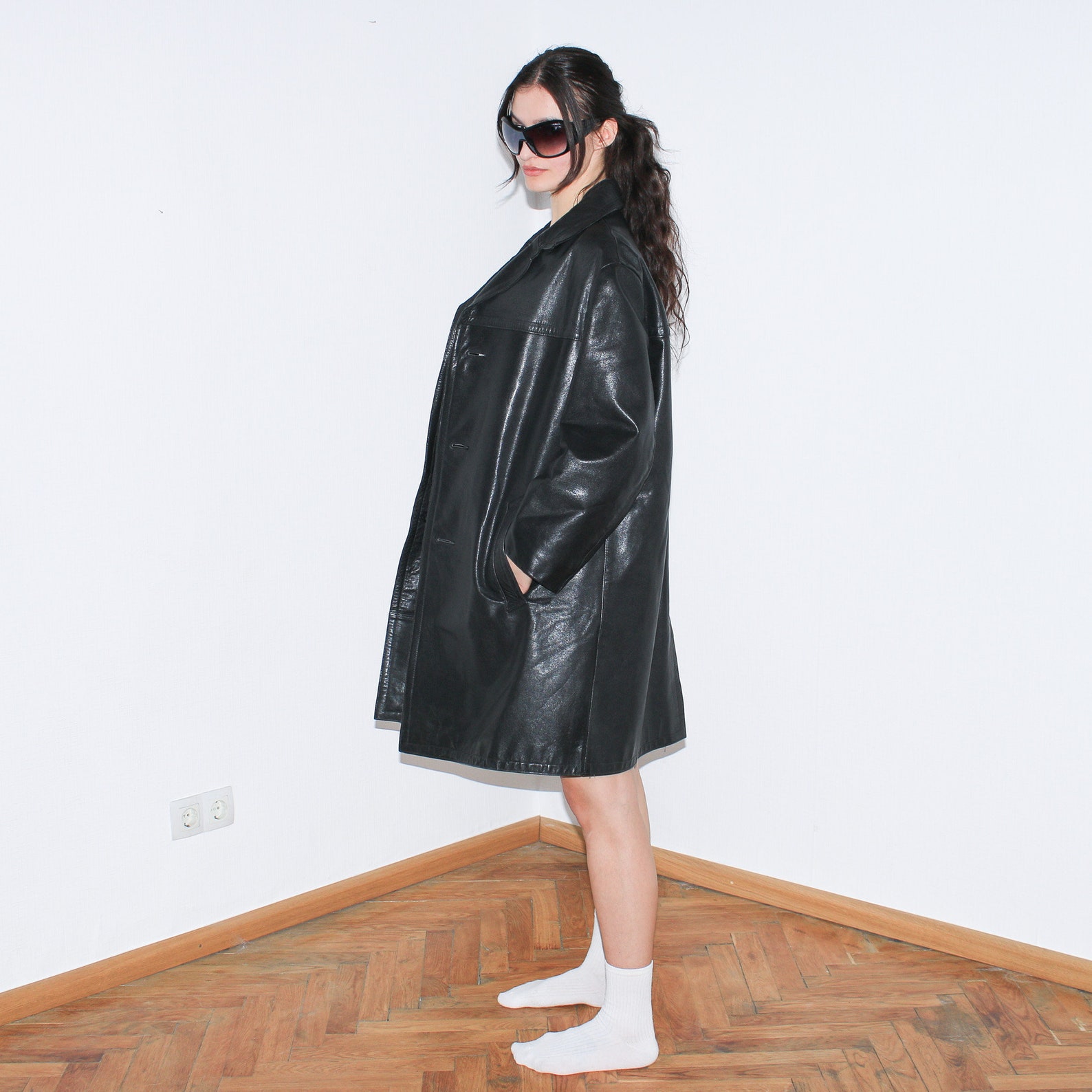 VINTAGE LEATHER COAT, 90s, Y2K, 00s Vintage 90s Heavy Matrix Leather ...