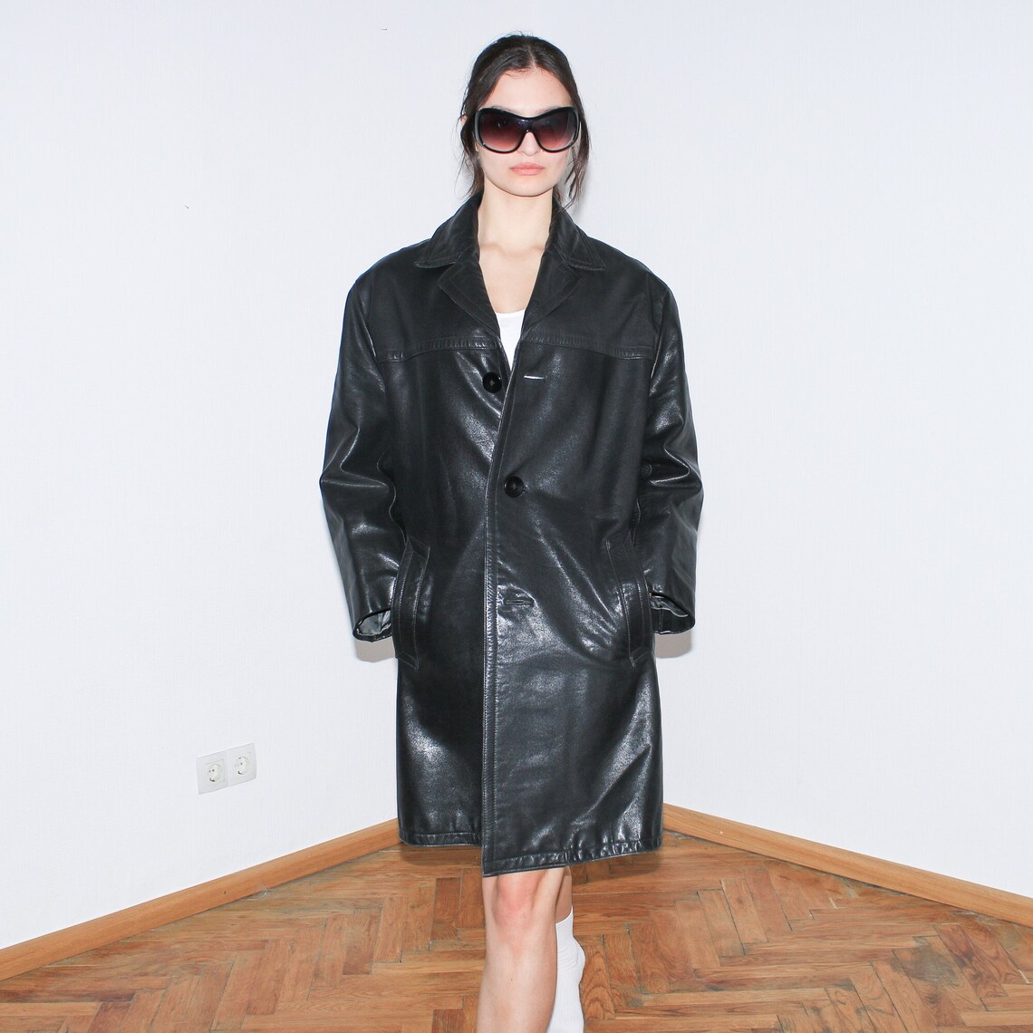 VINTAGE LEATHER COAT, 90s, Y2K, 00s Vintage 90s Heavy Matrix Leather ...