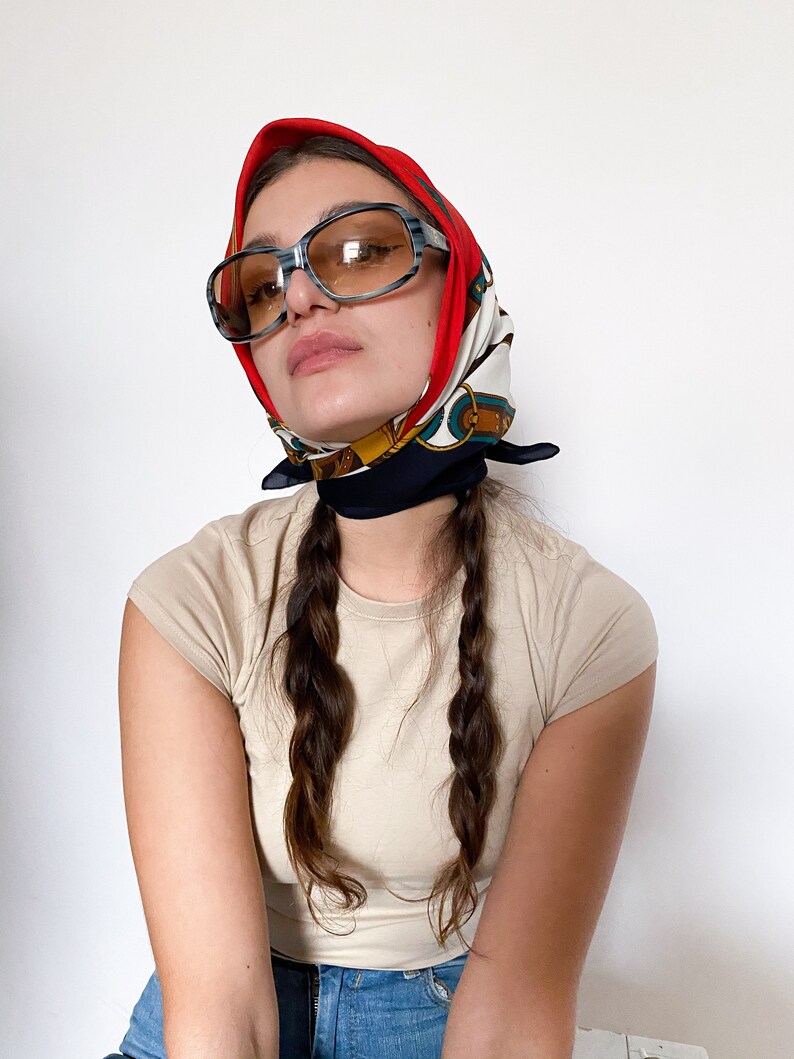 VINTAGE SCARF, 90s, Y2K, 00s Vintage 90s Royal Print Square Scarf in ...