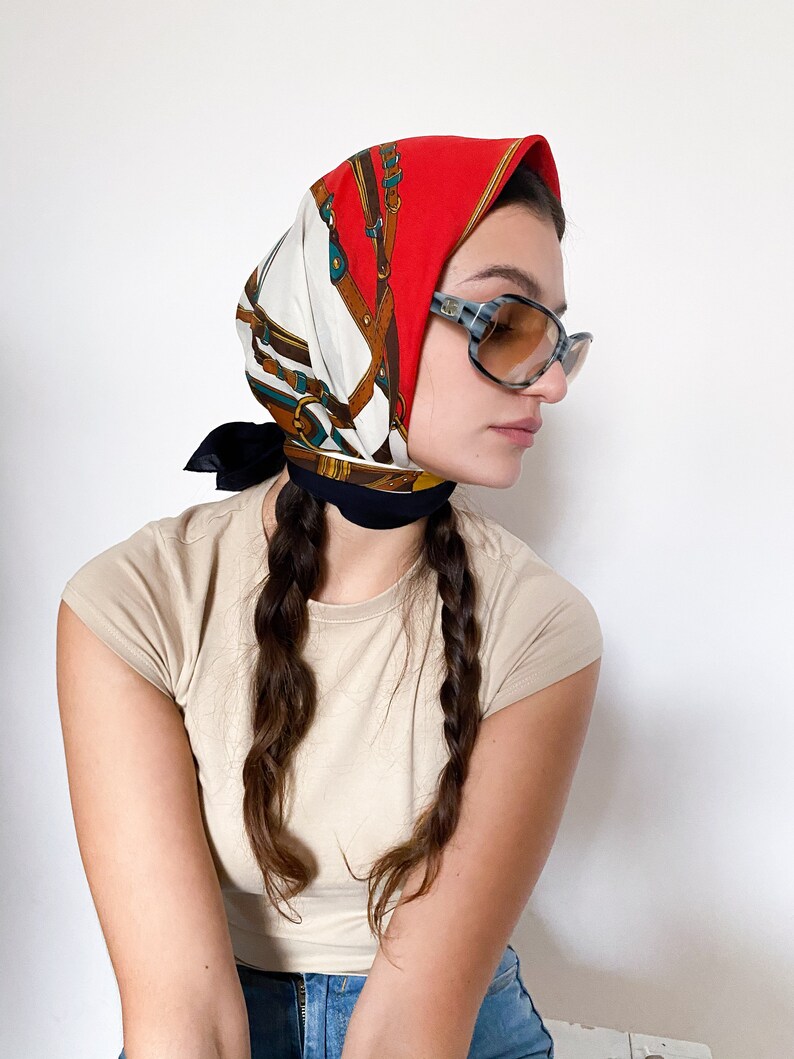 VINTAGE SCARF, 90s, Y2K, 00s Vintage 90s Royal Print Square Scarf in ...