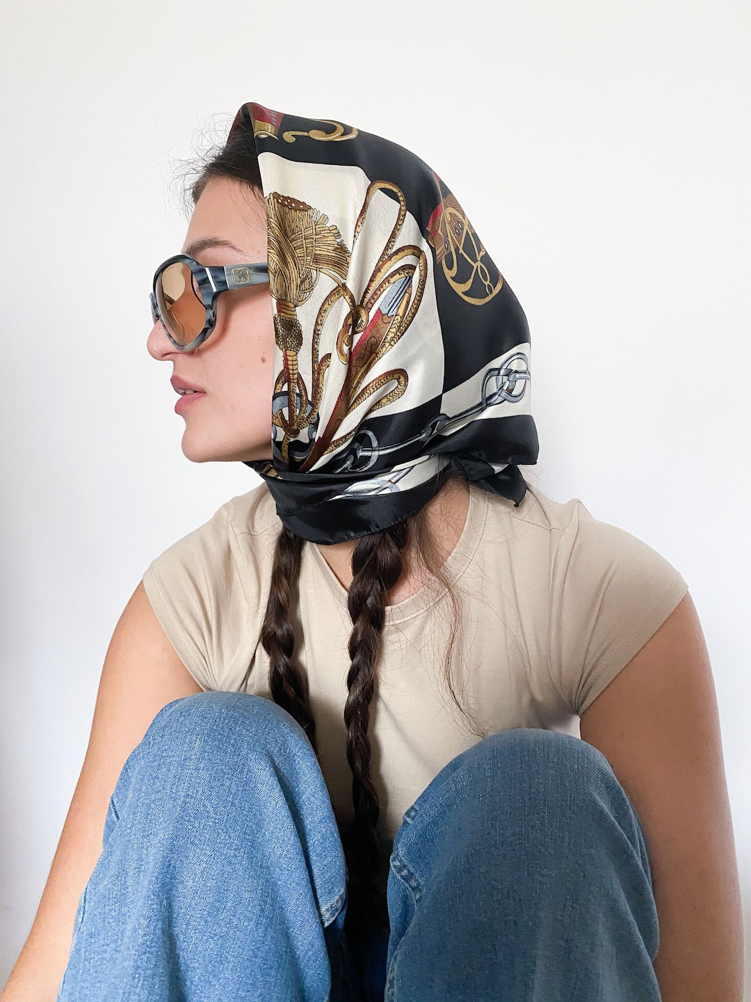 VINTAGE SCARF, 90s, Y2K, 00s Vintage 90s Royal Print Square Scarf in ...