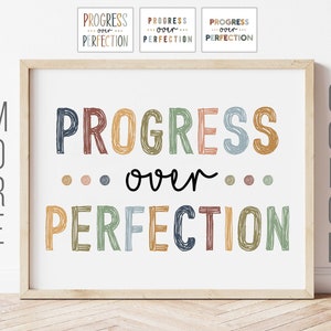 Progress Over Perfection Print, Classroom Decor, Kids Motivational Wall ...