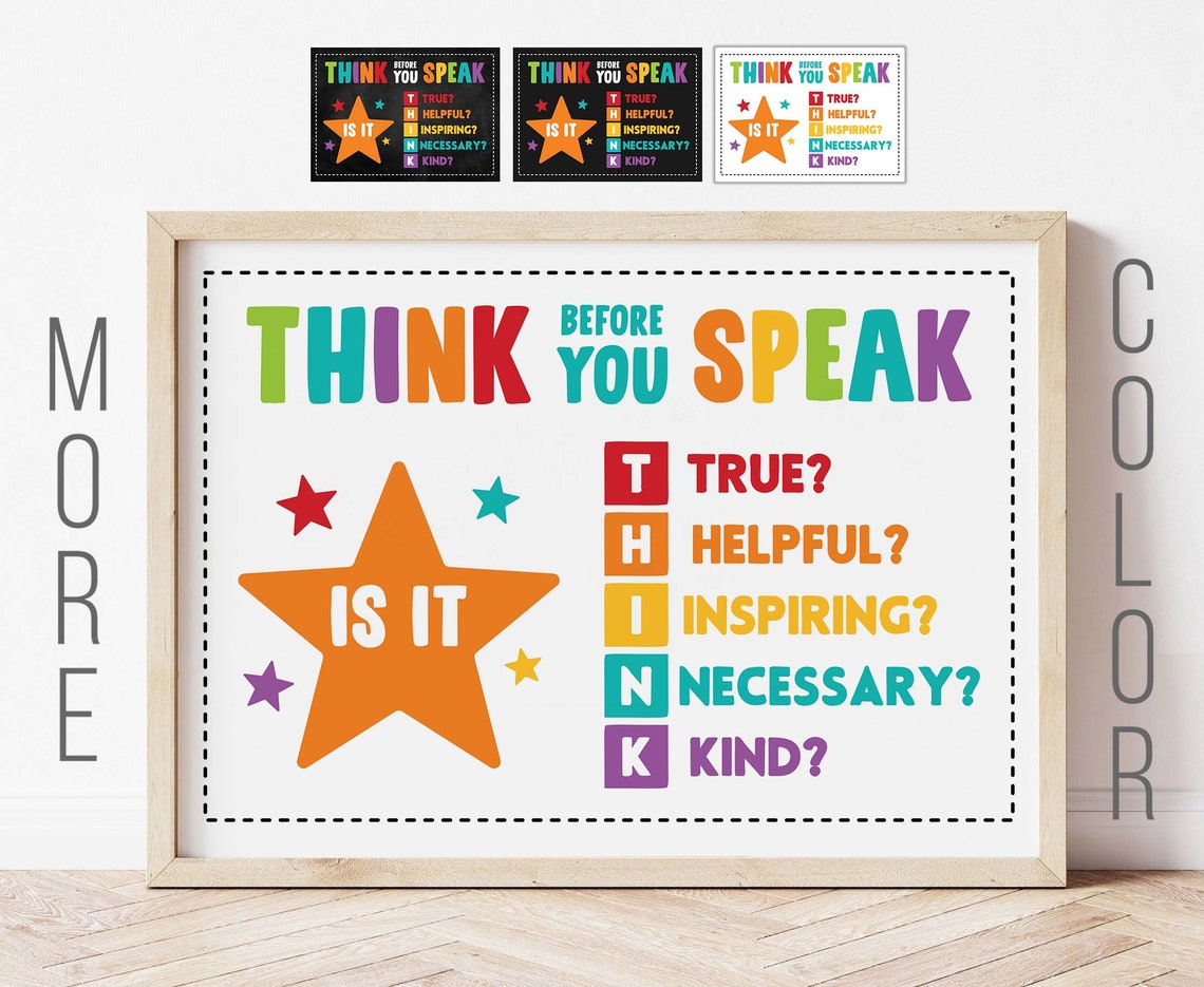 Think Before You Speak Inspirational Classroom Wall Art Poster, School ...