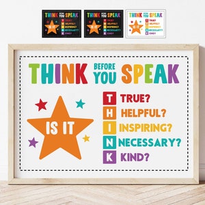Think Before You Speak Inspirational Classroom Wall Art Poster, School ...