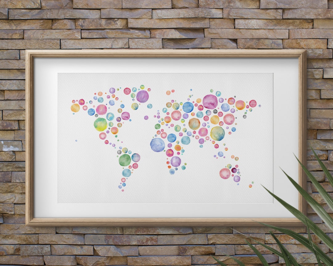 Multicolor Watercolor World Map Wall Art Decor Poster, Abstract Modern ...