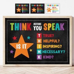 Think Before You Speak Inspirational Classroom Wall Art Poster, School ...