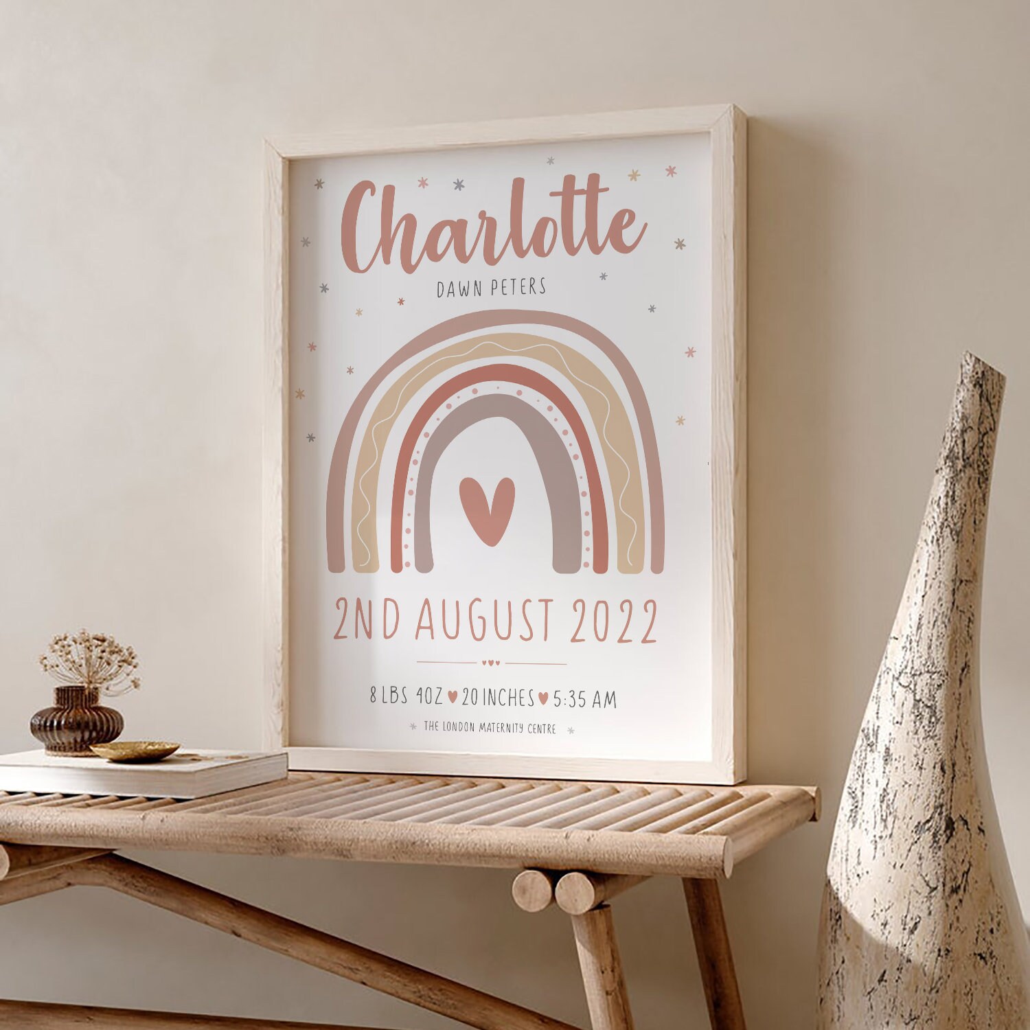 Personalised Rainbow Newborn Baby Birth Stats Details Print - Etsy
