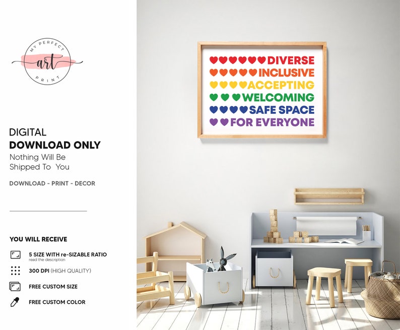 Diverse Inclusive Safe Space for Everyone Rainbow Diversity Quote LGBTQ ...