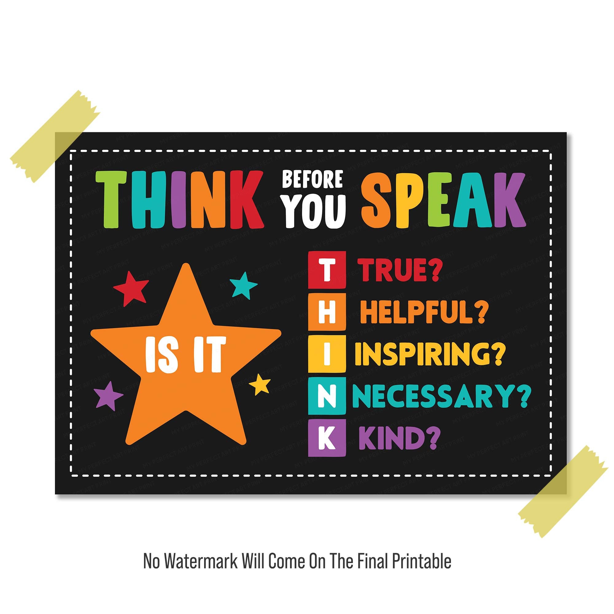 Think Before You Speak Inspirational Classroom Wall Art Poster, School ...