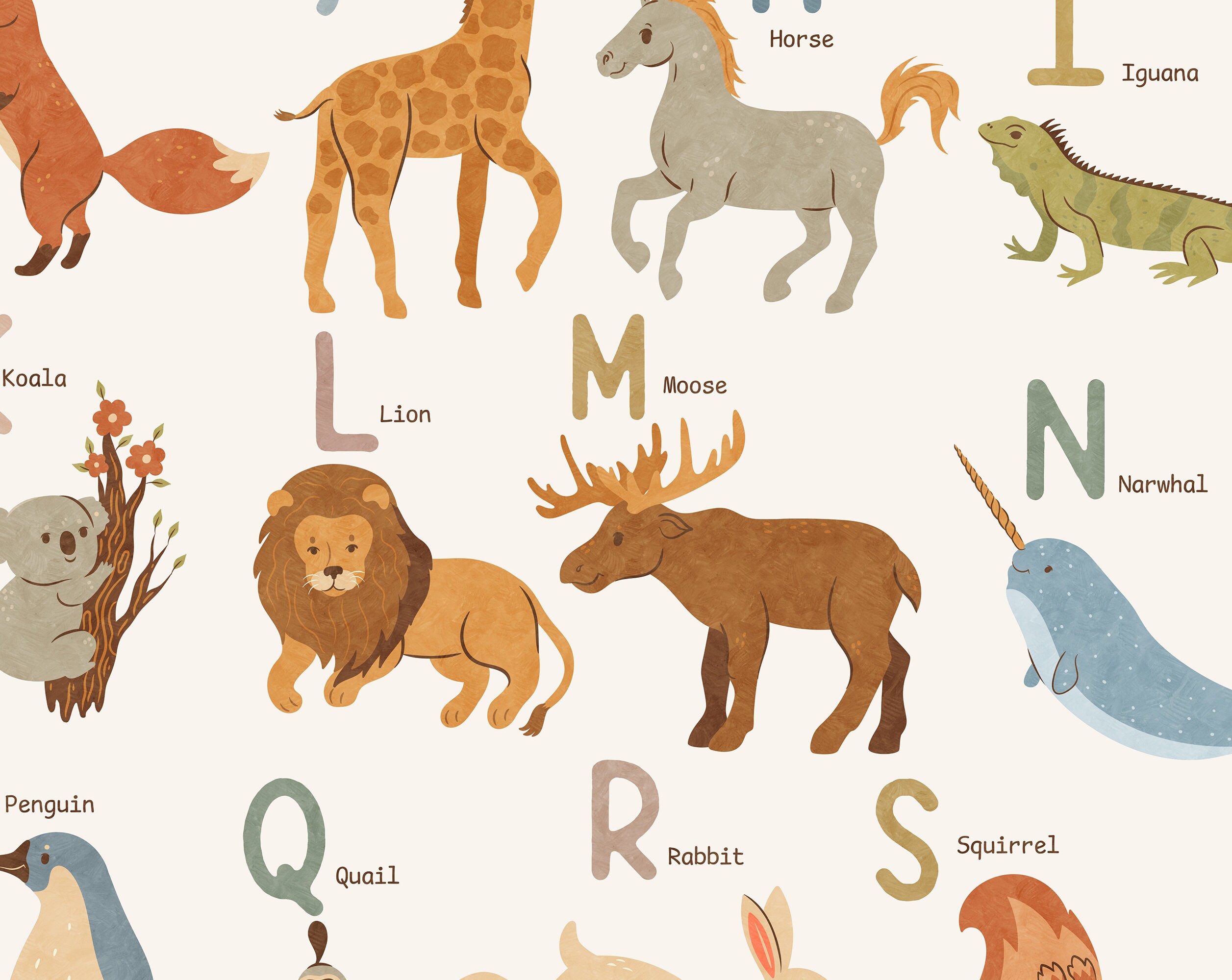 Watercolor Animal Alphabet Numbers Printable Educational Wall - Etsy