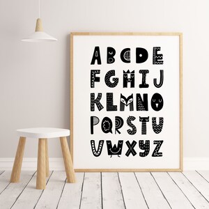 Alphabet Nursery Print, Black & White Alphabet Print, Boys Bedroom ...
