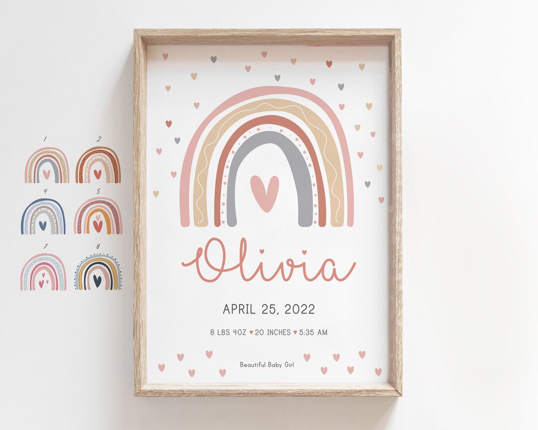 Personalized Rainbow Baby Birth Stats Print, Nursery Decor (digital Art ...