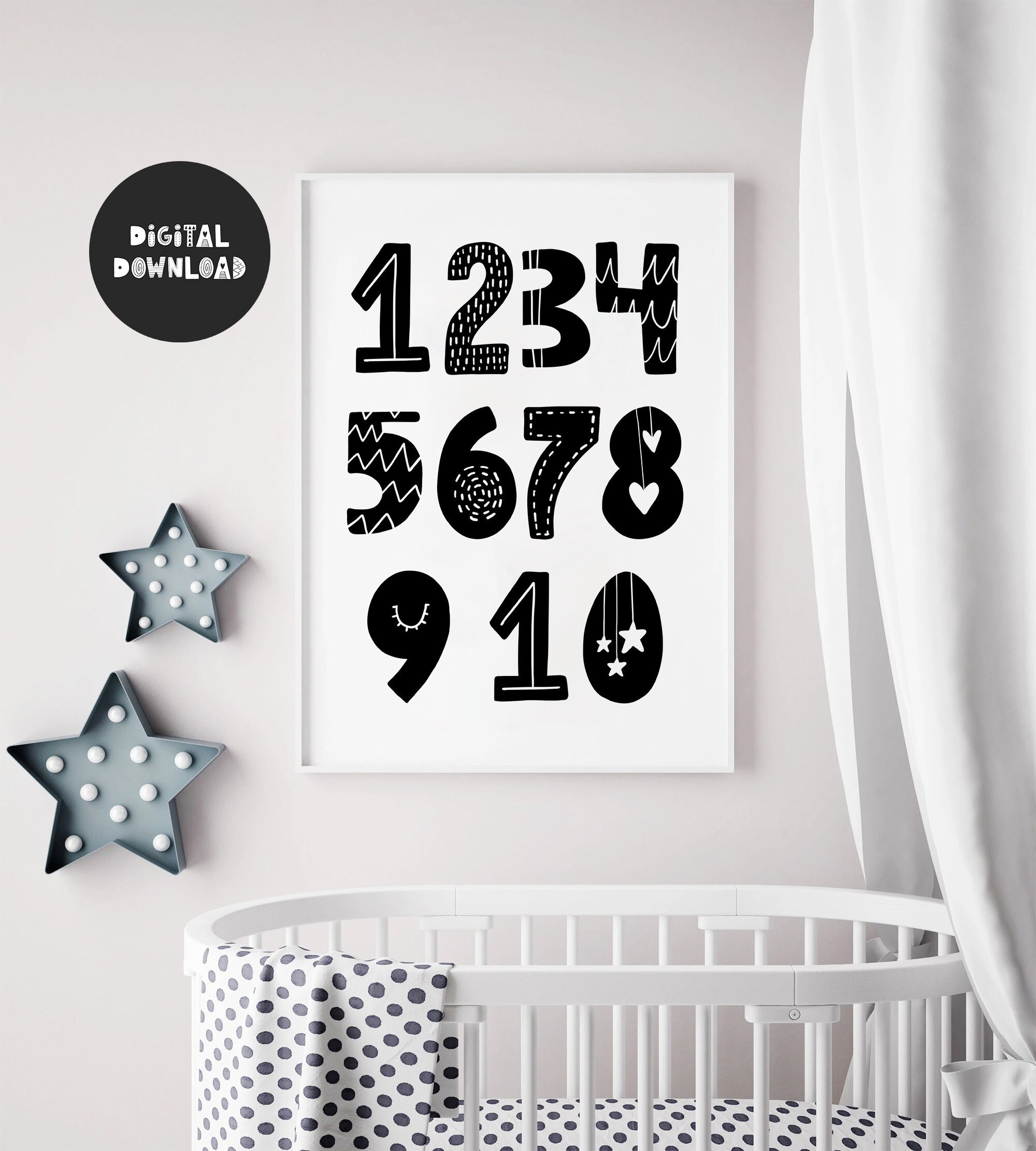 Nursery Numbers Poster, Scandinavian Kids Room Decor, Nursery Wall Art ...