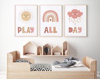 Play All Day Printable, Lets Play Sign, Nursery Wall Art, Playroom Sign ...