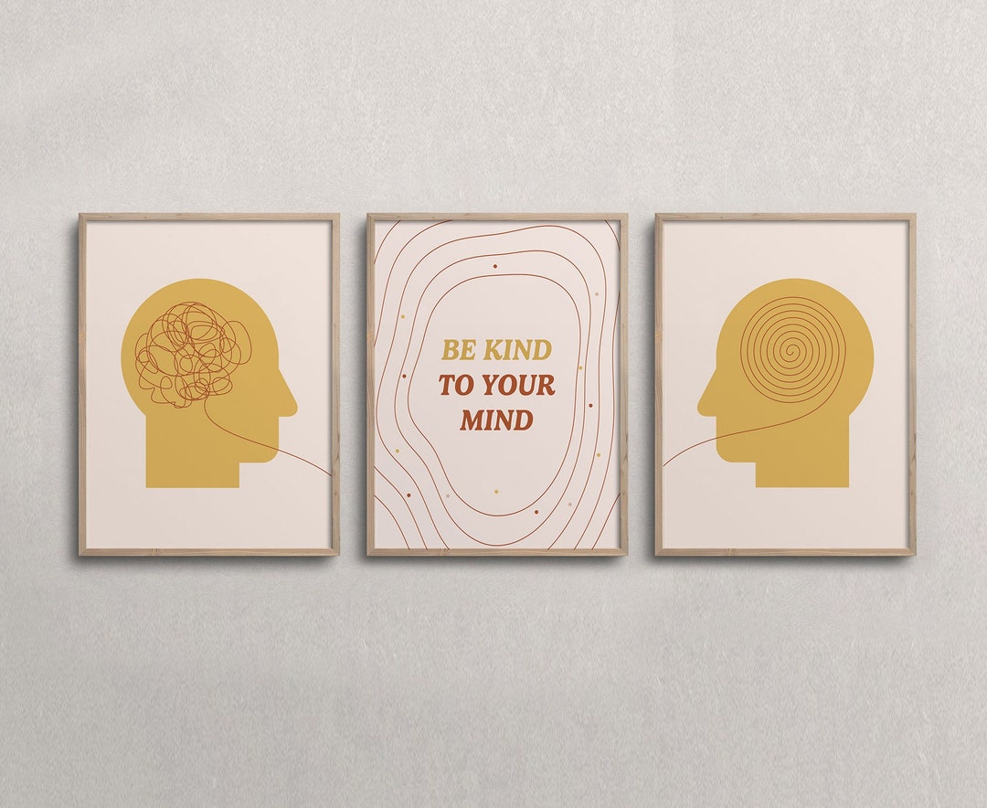 Mustard Be Kind to Your Mind Mental Health Wall Art Poster Boho ...
