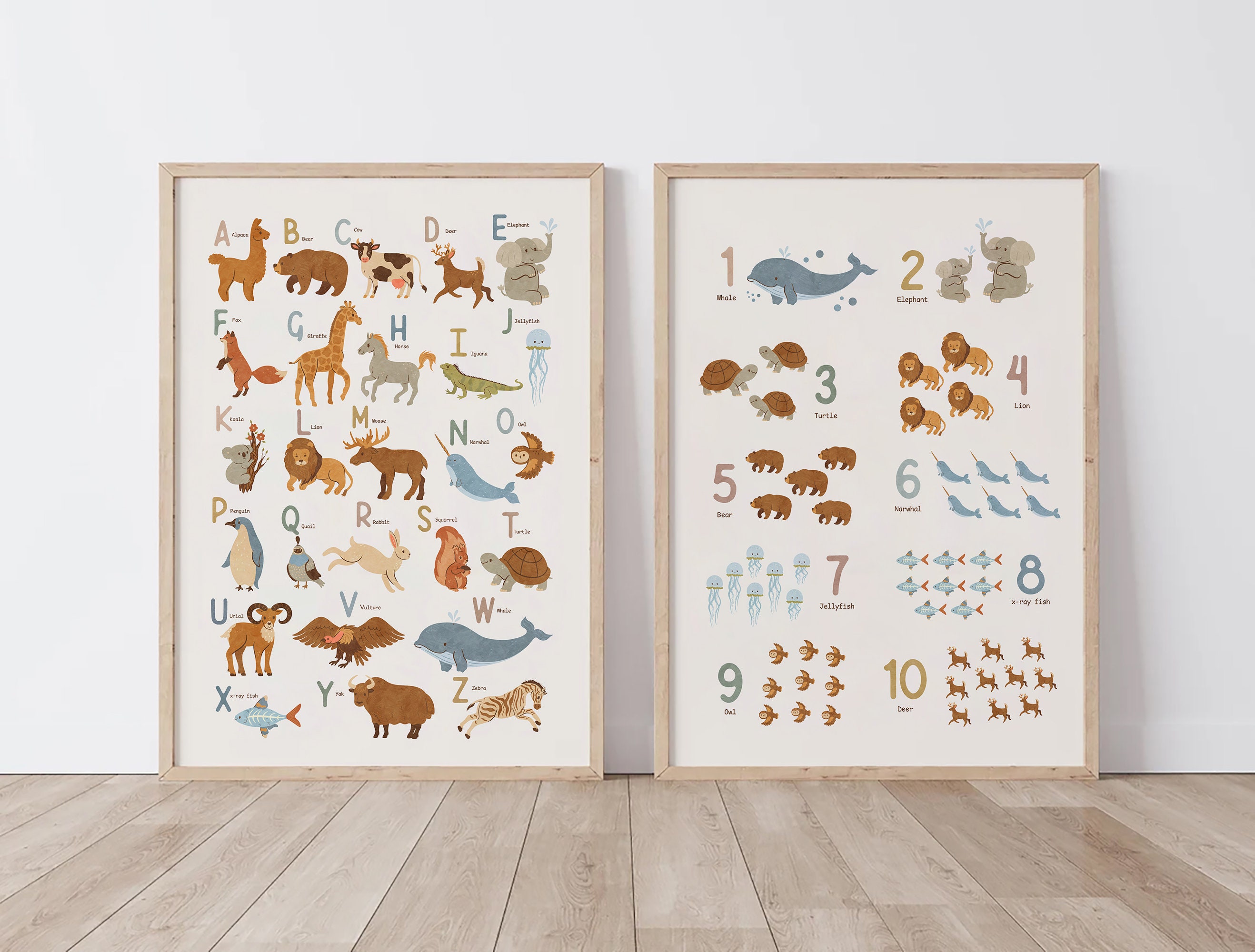 Watercolor Animal Alphabet Numbers Printable Educational Wall - Etsy