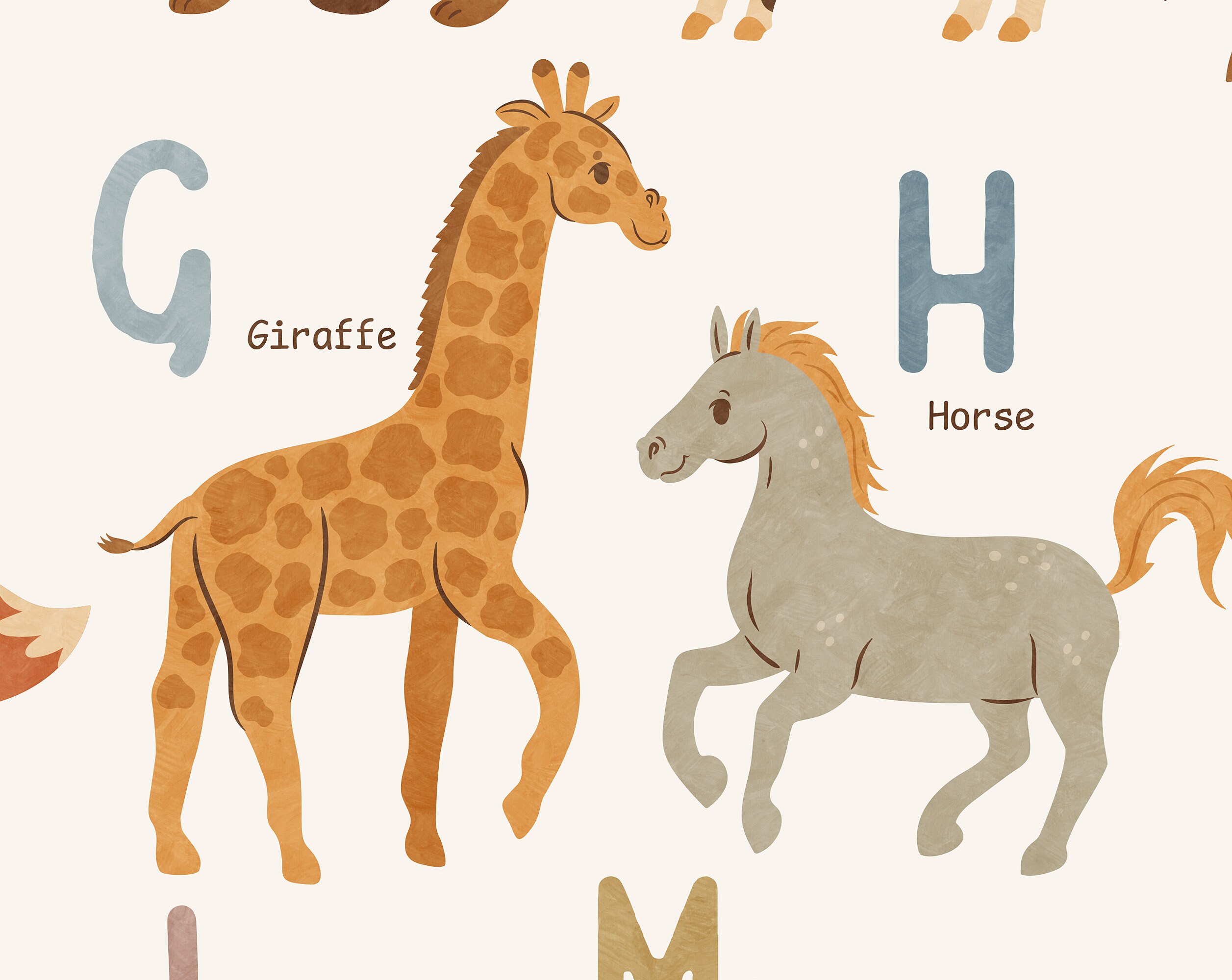 Watercolor Animal Alphabet Numbers Print, Kids Educational Poster ...