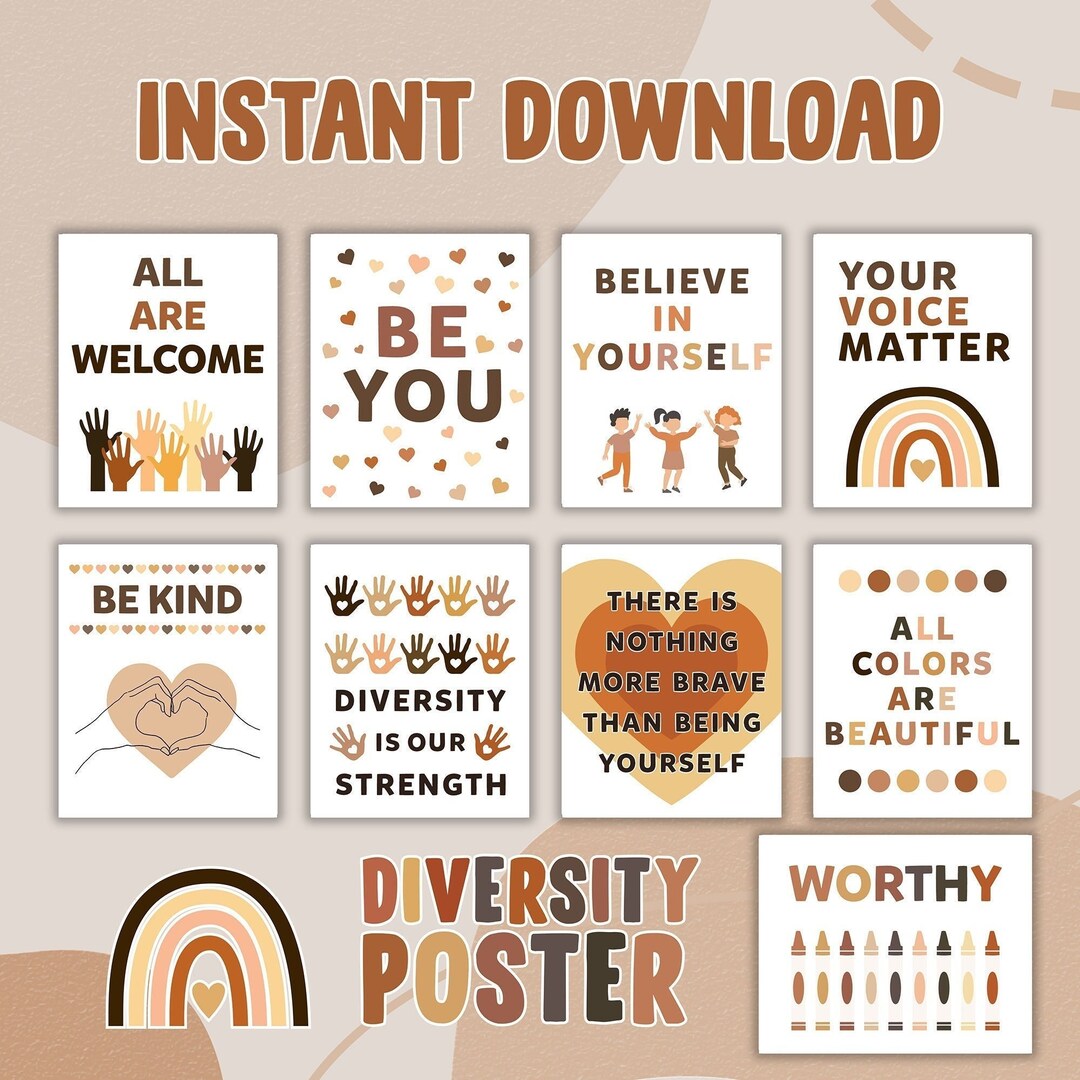 Diversity Set of 9 Posters, Believe in Yourself, Classroom Art ...