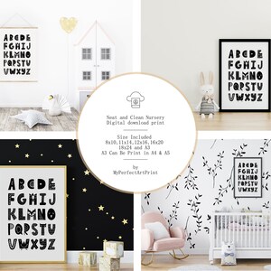 Alphabet Nursery Print, Black & White Alphabet Print, Boys Bedroom ...