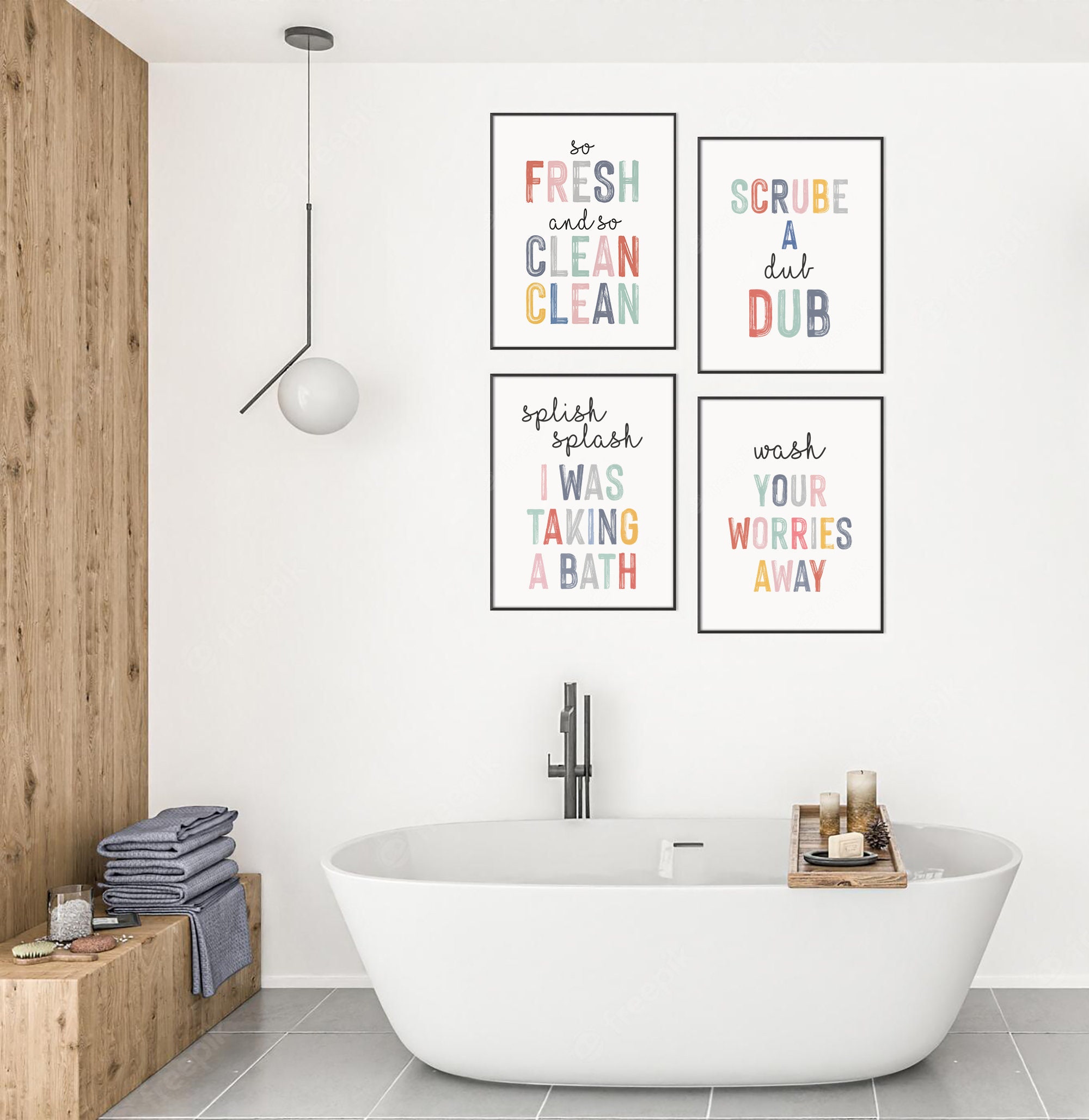 Kids Bathroom Wall Prints, Bathroom Art Set, Set of 5, Splish Splash ...