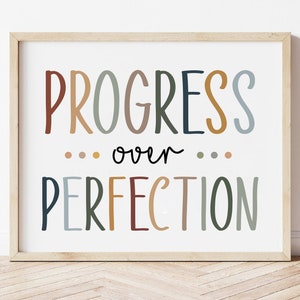 Progress Over Perfection Boho Classroom Poster, Teacher Gift, Muted ...