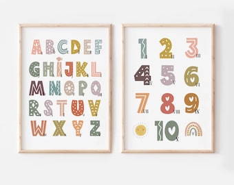 Rainbow Alphabet and Numbers Posters ABC 123 Printable Set of 2 Prints ...