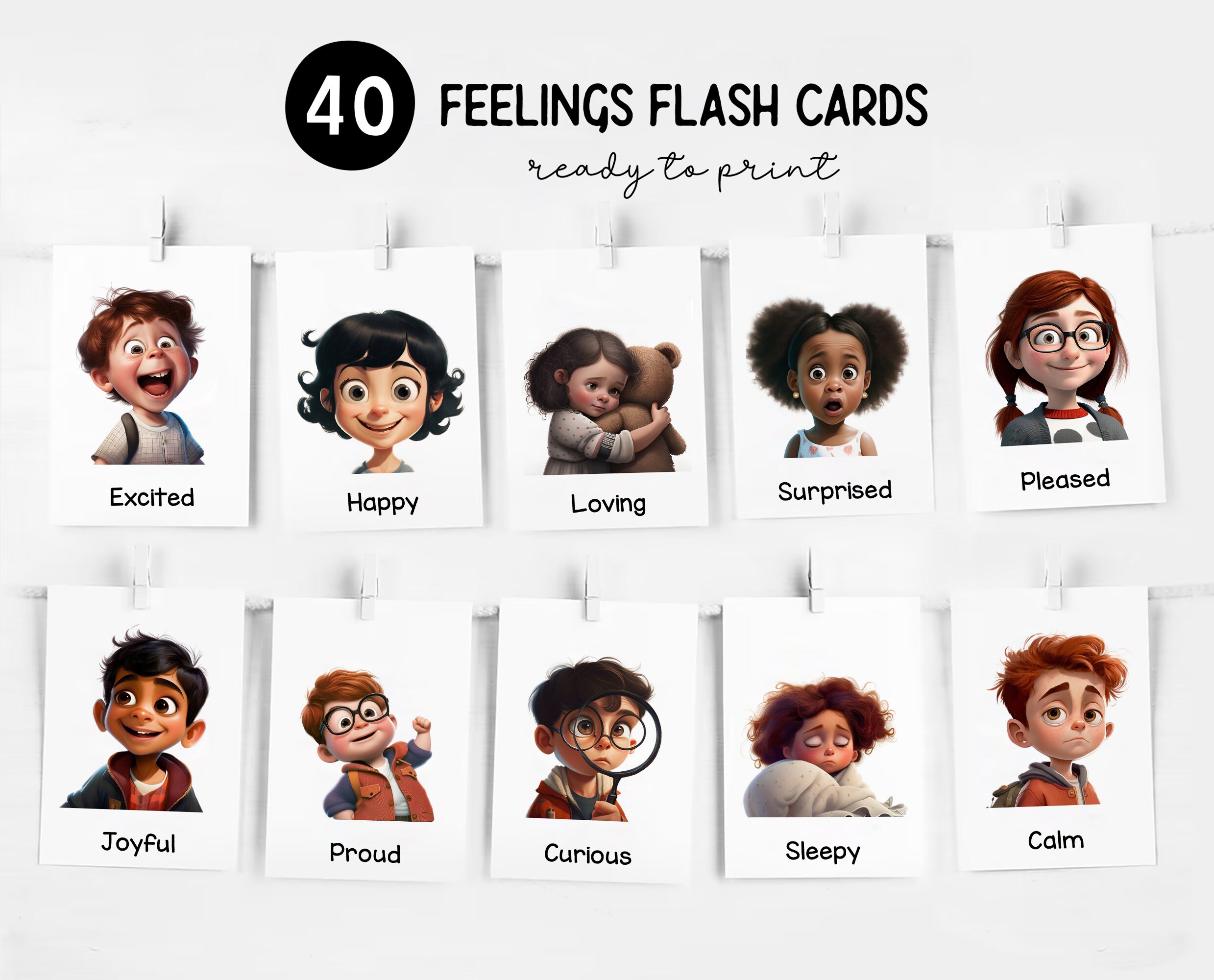 40 Photo Emotion Flashcards Printable, Feelings Flashcards, Pastel ...