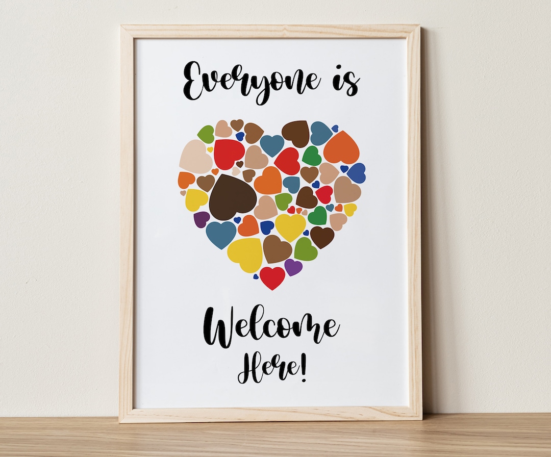Everyone is Welcome Poster | Rainbow Heart, Classroom Decor (digital ...