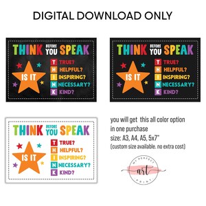 Think Before You Speak Inspirational Classroom Wall Art Poster, School ...