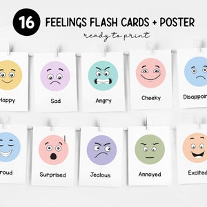 16 Emotion Flashcards Printable, Feelings Flashcards, Emotions and ...